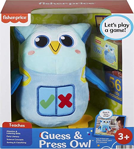 Fisher-Price Electronic Learning Toy, Guess & Press Owl Interactive Plush with Games for Preschool Kids Ages 3 Years+