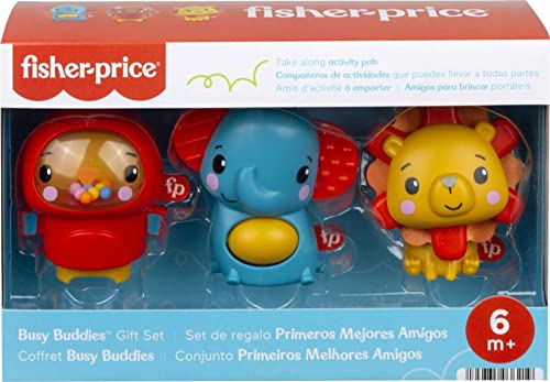 Fisher-Price Busy Buddies Gift Set Jungle Animal Infant Activity Toys with Sensory Details for Baby Ages 6 Months and Older