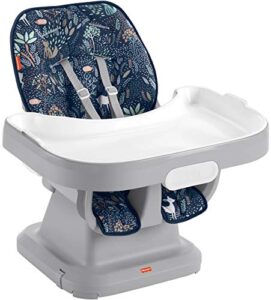 fisher-price spacesaver simple clean high chair baby to toddler portable dining seat with removable tray liner, moonlight forest [amazon exclusive]