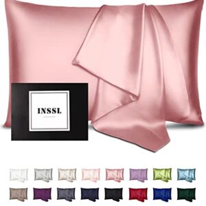 INSSL Silk Pillowcase for Women, Mulberry Silk Pillowcase for Hair and Skin and Stay Comfortable and Breathable During Sleep (Standard, Coral)