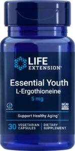 life extension essential youth l-ergothioneine – promotes longevity & healthy aging – gluten-free – non-gmo – vegetarian – 5 mg – 30 vegetarian capsules