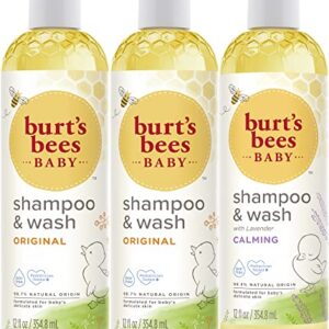 Burt's Bees Baby Shampoo and Wash 3-Pack, 2 Original and 1 Calming with Lavender, 12 Fl Oz Each