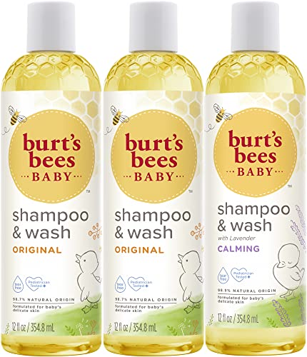 Burt's Bees Baby Shampoo and Wash 3-Pack, 2 Original and 1 Calming with Lavender, 12 Fl Oz Each