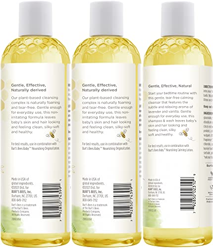 Burt's Bees Baby Shampoo and Wash 3-Pack, 2 Original and 1 Calming with Lavender, 12 Fl Oz Each