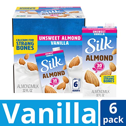 Silk Shelf-Stable Almond Milk, Unsweetened Vanilla, Dairy-Free, Vegan, Non-GMO Project Verified, 1 Quart (Pack of 6)