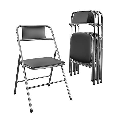 COSCO Stylaire Vinyl Padded Folding Chair, 4-Pack, Silver