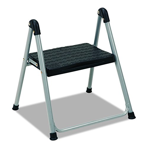 Cosco 11014PBL1E Folding Step Stool, 1-Step, 200lb, 9 9/10" Working Height, Platinum/Black