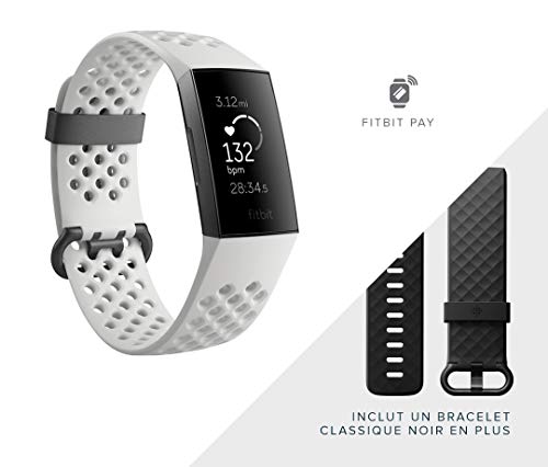 Fitbit Charge 3 Special Edition Fitness Activity Tracker Graphite/White Silicone, one Size, 0.06 Pound