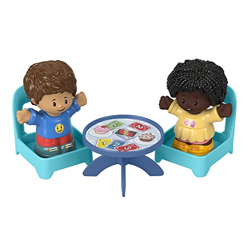 F-Price Fisher-Price Little People Card Game Figure Set - HHR45 ~ Includes 2 Little People Figures, 2 Chairs and a Table with Card Game and Cupcake Graphics, Blue, Yellow, Red