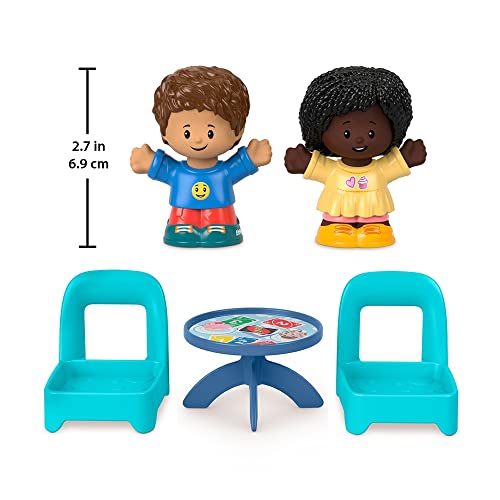 F-Price Fisher-Price Little People Card Game Figure Set - HHR45 ~ Includes 2 Little People Figures, 2 Chairs and a Table with Card Game and Cupcake Graphics, Blue, Yellow, Red