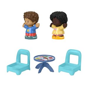 F-Price Fisher-Price Little People Card Game Figure Set - HHR45 ~ Includes 2 Little People Figures, 2 Chairs and a Table with Card Game and Cupcake Graphics, Blue, Yellow, Red