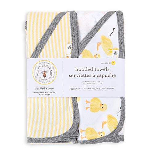 Burt's Bees Baby - Hooded Towels, Absorbent Knit Terry, Super Soft Single Ply, 100% Organic Cotton (Little Ducks, 2-Pack),2 Count(Pack of 1)