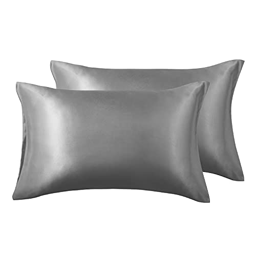 Love's cabin Silk Satin Pillowcase for Hair and Skin (Dark Gray, 20x30 inches) Slip Pillow Cases Queen Size Set of 2 - Satin Cooling Pillow Covers with Envelope Closure