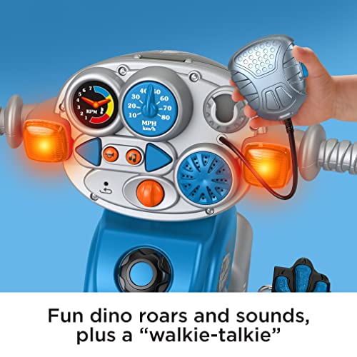 Fisher-Price Jurassic World Velociraptor Dinosaur Tricycle, Toddler Toy Ride-On with Lights Sounds Walkie-Talkie and Storage Area