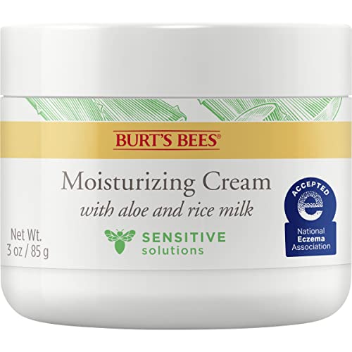 Burt's Bees Hydrating Moisturizing Cream for Sensitive Skin with Aloe & Rice Milk, Natural Origin Formula for Face & Body, 3 oz