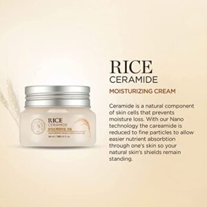 The Face Shop Rice Ceramide Moisturizing Cream | Rich Moisturizer for Long-lasting Smooth Absorbtion without Stickiness | Natural Moisturizer For Whitening & Skin Glowing, 1.69 fl oz, K-Beauty