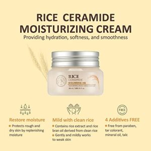 The Face Shop Rice Ceramide Moisturizing Cream | Rich Moisturizer for Long-lasting Smooth Absorbtion without Stickiness | Natural Moisturizer For Whitening & Skin Glowing, 1.69 fl oz, K-Beauty