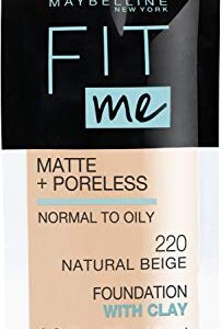 Maybelline New York Fit Me Matte + Poreless Liquid Foundation, Pouch Format, 220 Natural Beige, 1.3 Ounce