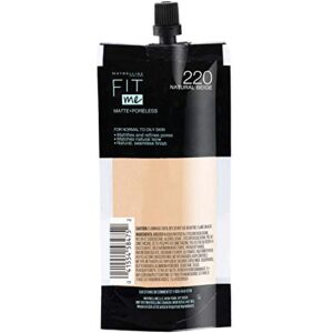 Maybelline New York Fit Me Matte + Poreless Liquid Foundation, Pouch Format, 220 Natural Beige, 1.3 Ounce