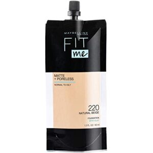 Maybelline New York Fit Me Matte + Poreless Liquid Foundation, Pouch Format, 220 Natural Beige, 1.3 Ounce