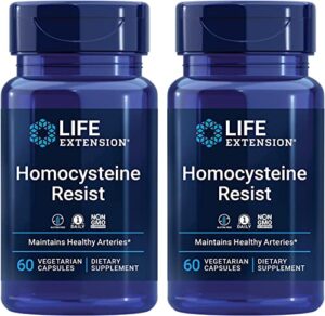 life extension homocysteine resist – 60 vegetarian capsules (pack of 2) vitamin b2, b6 & b12 + folate – once-daily, non-gmo, gluten-free