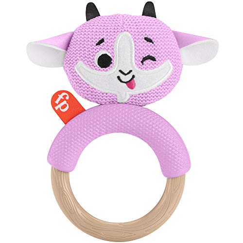 Fisher-Price Knit Animal Teether - Pink Goat That's a Baby Rattle and Teether Toy