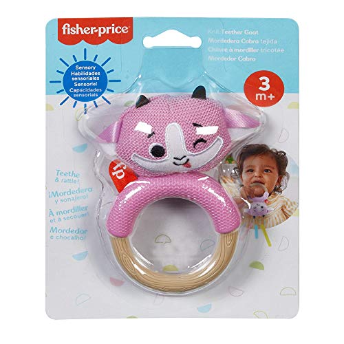 Fisher-Price Knit Animal Teether - Pink Goat That's a Baby Rattle and Teether Toy