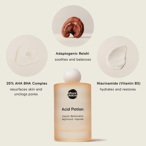 Moon Juice Acid Potion AHA and BHA Liquid Exfoliator | Chemical Skin Exfoliant to Resurface, Unclog & Balance | 25% AHA BHA Complex, Niacinamide & Reishi | Clean, Vegan, Cruelty-Free | 100ml (3.3 fl oz)