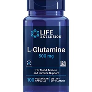 Life Extension L-Glutamine 500mg - For Muscle, Energy, Gut & Immune Health Support - Amino Acid Supplement – Gluten-Free, Vegetarian, Non-GMO – 100 Capsules