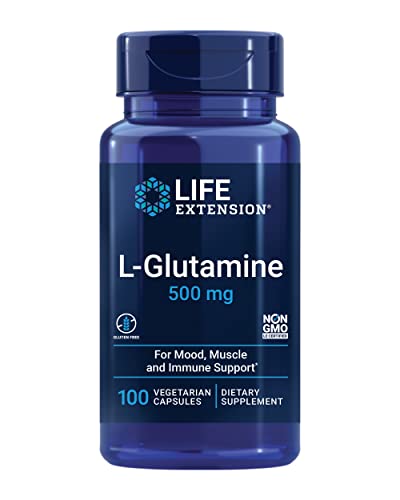 Life Extension L-Glutamine 500mg - For Muscle, Energy, Gut & Immune Health Support - Amino Acid Supplement – Gluten-Free, Vegetarian, Non-GMO – 100 Capsules