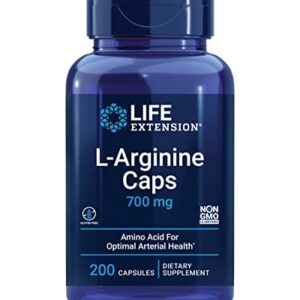 Life Extension L-Arginine Caps - L-Arginine Supplement for Men and Women with Vitamin C - for Immune System Support and Cardiovascular Health -700 mg – Gluten-Free, Non-GMO – 200 Capsules