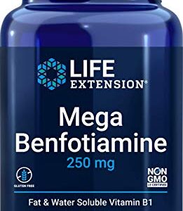 Life Extension Mega Benfotiamine, 250 mg, 180 Veg caps with Thiamine - Vitamin B1 Supplement