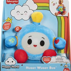 Fisher-Price Happy World Huggy Wuggy Bug, take-Along Soft Plush Toy with Lights, Music and Sounds for Infants and Toddlers Ages 6 Months and up