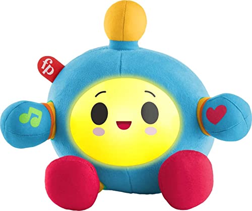 Fisher-Price Happy World Huggy Wuggy Bug, take-Along Soft Plush Toy with Lights, Music and Sounds for Infants and Toddlers Ages 6 Months and up