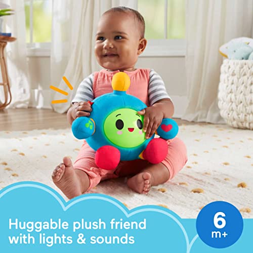 Fisher-Price Happy World Huggy Wuggy Bug, take-Along Soft Plush Toy with Lights, Music and Sounds for Infants and Toddlers Ages 6 Months and up