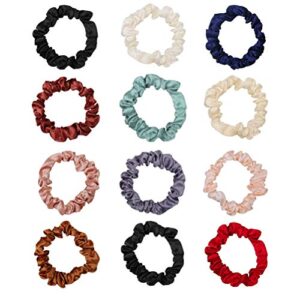 12pcs satin elastic hair bands, comfortable silk hair scrunchies skinny hair ties ropes elastics ponytail holders for women girls hair accessories gift