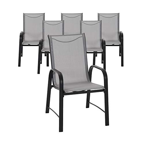 Cosco Outdoor Living Dining Chairs, 6-Pack, Gray Frame, Light Gray Sling (88645GLGE)