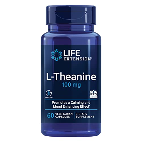 Life Extension L-Theanine, 100 mg, 60 Vegetarian Capsules — Supports a Calming & Mood Enhancing Effect, Amino Acid Derived From Tea - Gluten-Free, Non-GMO