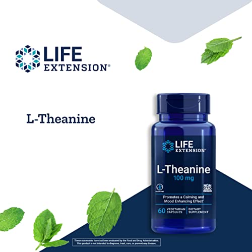 Life Extension L-Theanine, 100 mg, 60 Vegetarian Capsules — Supports a Calming & Mood Enhancing Effect, Amino Acid Derived From Tea - Gluten-Free, Non-GMO