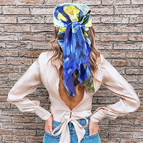 vimate 100% Silk Hair Scarf, Mulberry 35 Inch Fashion Square Silk Head Scarf for Women Night Sleeping (Style 33)