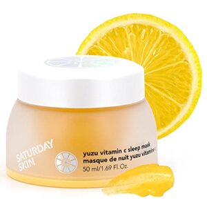 saturday skin yuzu vitamin c sleep face mask skin care retinol niacinamide face moisturizer brightening sleeping overnight mask facial masks for women, korean beauty, vegan smooth skin and reduce wrinkles ideal for all skin types (1.69 fl. oz. (50ml))