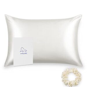 alaska bear silk pillowcase for hair and skin, grade 6a 100% mulberry silk pillow cases queen size for bliss beauty cool sleep and reduce acne better than cheap satin, scrunchy gift set, natural ivory white