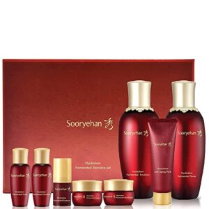 sooryehan hyobidam fermented skincare gift set – korean skincare, revitalizing toner, emulsion lotion, essence, cream, cleansing foam, sheet mask (400ml / 13.52 fl oz) by lg beauty