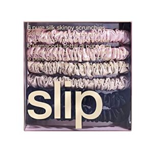 Slip Silk Skinnie Scrunchies in Black, Pink, and Caramel - 100% Pure 22 Momme Mulberry Silk Scrunchies for Women - Hair-Friendly + Luxurious Elastic Scrunchies Set (6 Scrunchies)