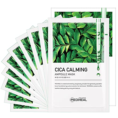 Mediheal Cica Calming Ampoule Mask 10Pack - Soothing Facial Mask Sheet with Centella Asiatica Extract, Soothe Irritated Skin and Smoothen Texture, Ultra Adhesion Tencel Sheet