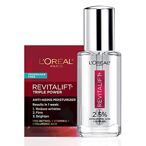 L'Oreal Paris Revitalift Hyaluronic Acid + Caffeine Hydrating Eye Serum, Fragrance Free .67 fl. oz + Moisturizer Sample