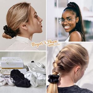 LILYSILK Silk Hair Scrunchies for Frizz&Breakage Prevention, 100% Mulberry Silk Hair Ties No Damage, Elastic Silk ponytail Holders, 1Pc, Black