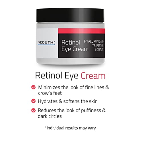 Yeouth Retinol Eye Cream with Hyaluronic Acid, Under Eye Cream for Dark Circles and Puffiness, Under Eye Bags, Hydrating Under Eye Cream, Eye Skin Care