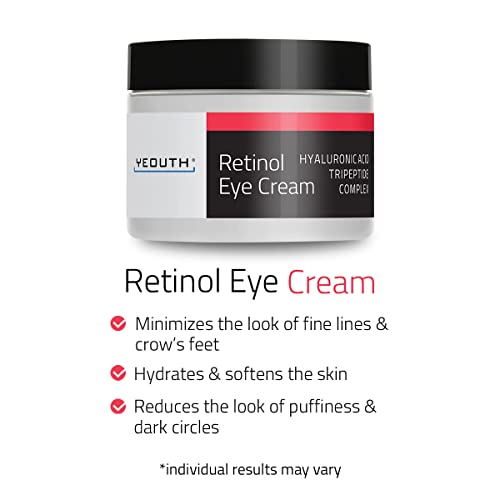 Yeouth Retinol Eye Cream with Hyaluronic Acid, Under Eye Cream for Dark Circles and Puffiness, Under Eye Bags, Hydrating Under Eye Cream, Eye Skin Care