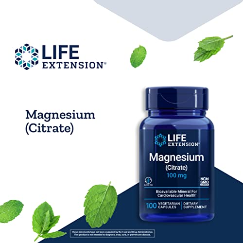 Life Extension Magnesium (Citrate) 100 mg – Magnesium Supplement For Men and Women - For Heart and Bone Health, Immune System Support - Gluten-Free, Non-GMO - 100 Vegetarian Capsules